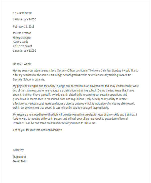 Security Guard Cover Letter 13 Word PDF Format Download