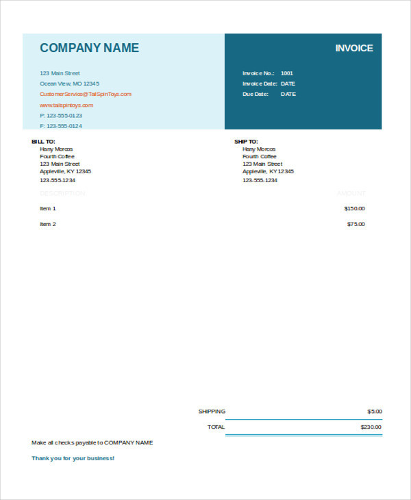 Cash Invoice Template - 18+ Word, PDF, Excel Format Download