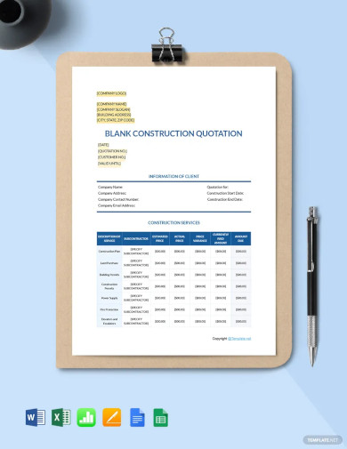 33+ FREE Construction Quotation Templates - AI, PSD, Google docs