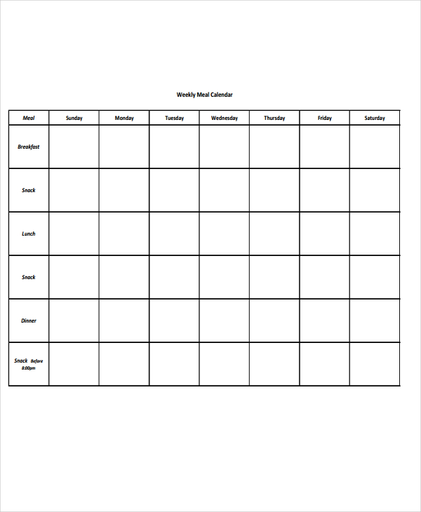 9 Meal Calendar Templates Free Sample Example Format Download