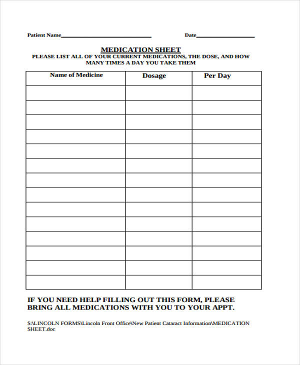 9 Medication Sheet Templates Free Sample Example Format Download