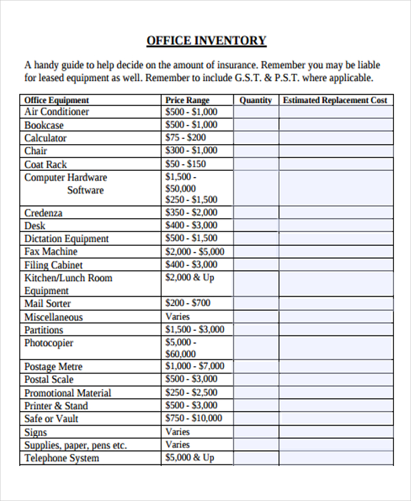 Office Supply Inventory Templates 10 Free Xlsx Docs PDF Formats 