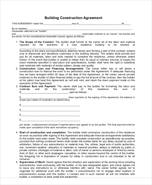 16+ FREE Construction Agreement Templates - Word, PDF, Pages