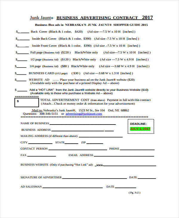 FREE 12+ Advertising Contract Templates in MS Word | Pages | PDF ...