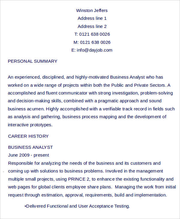 Business Curriculum Vitae Template - 8 Free Word, PDF Documents Download