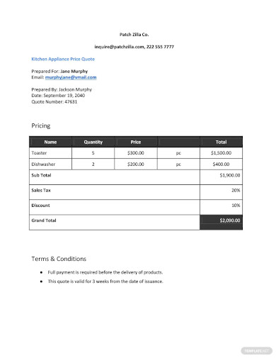 16+ Sample Business Quotations - PDF, Google Docs, Apple pages