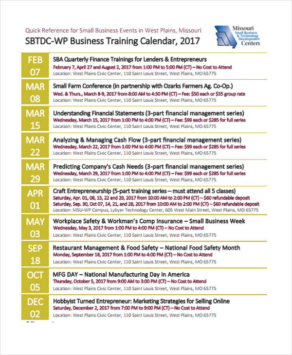 26+ Training Calendar Templates - Sample, Example Format Download