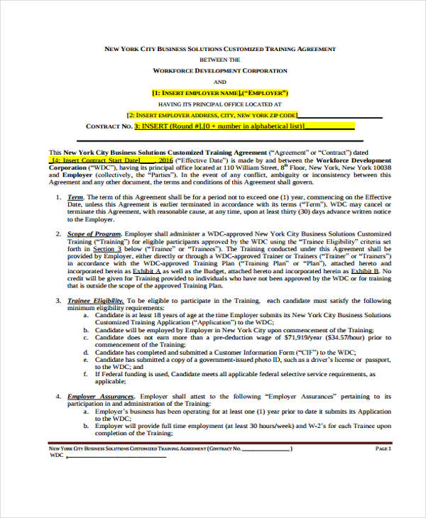 11+ Training Contract Templates in PDF | MS Word | Pages | Google Docs