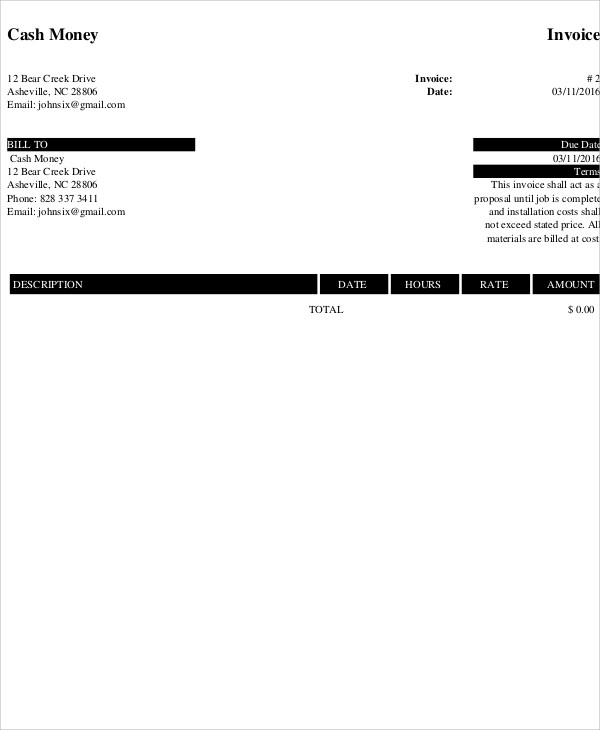 Cash Invoice Template - 18+ Word, PDF, Excel Format Download