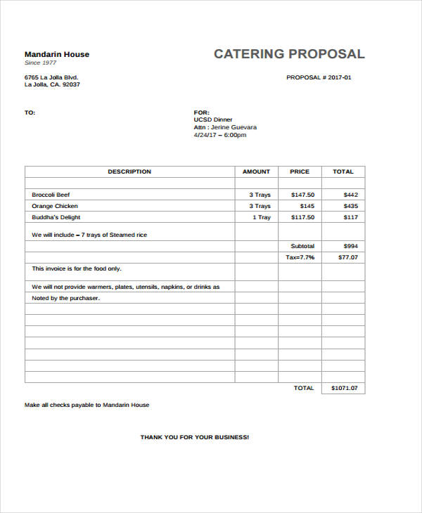 Catering Proposal Template Free