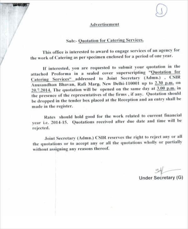 16+ Catering Quotation Templates - Word, PDF