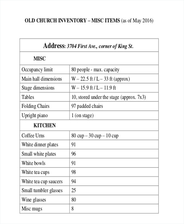 7+ Sample Church Inventory