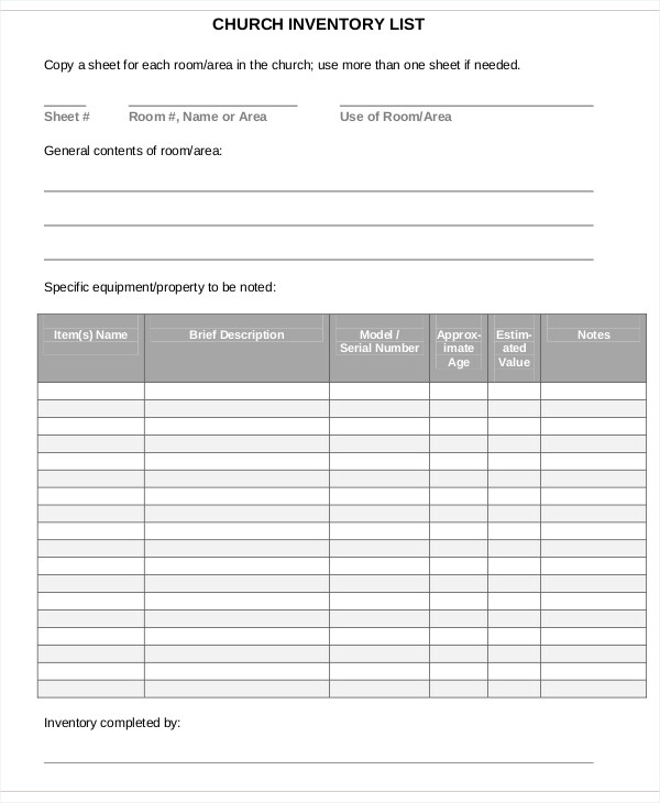 7+ Sample Church Inventory