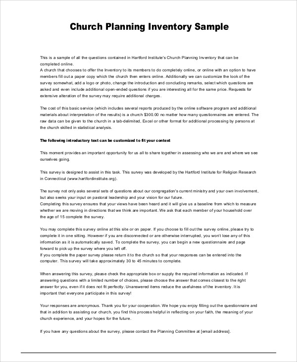 7+ Sample Church Inventory