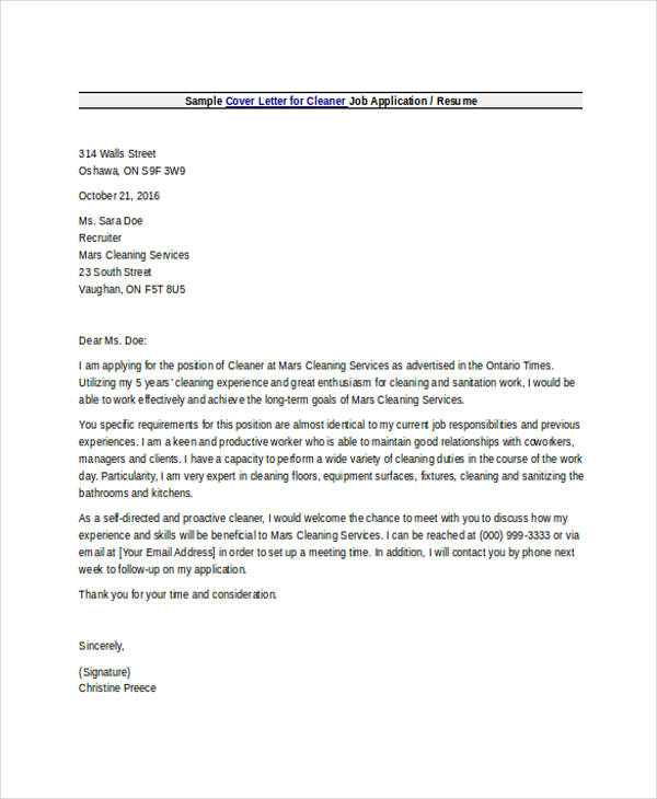 Job Cover Letter - 23+ Word, PDF Format Download
