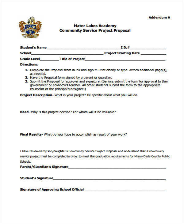 Community Service Project Proposal Template HQ Template Documents