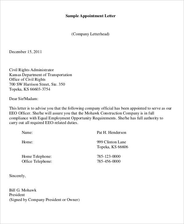 Official Appointment Letter Templates - 8+ Free Word, PDF Format Download