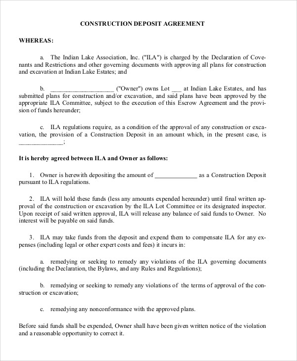 Deposit Agreement Template - 20+ Free Word, PDF Format Download