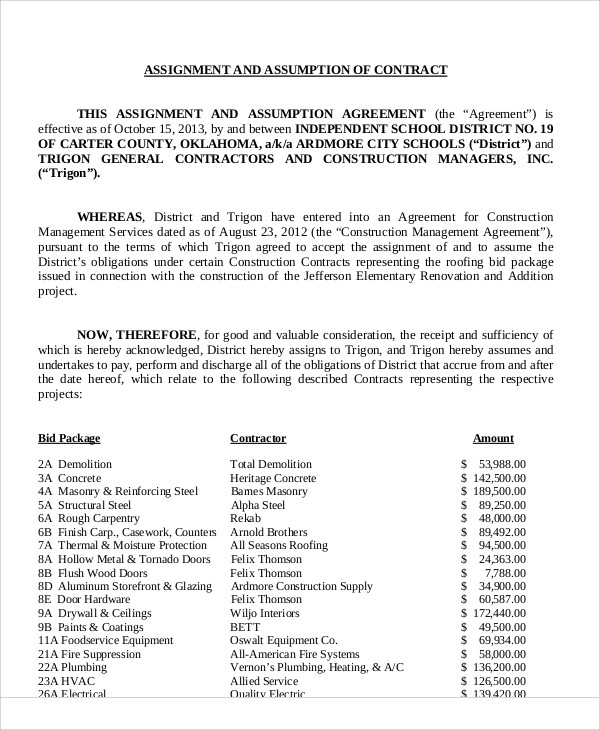 Assumption Agreement Templates - 9 Free Word, PDF Format Download