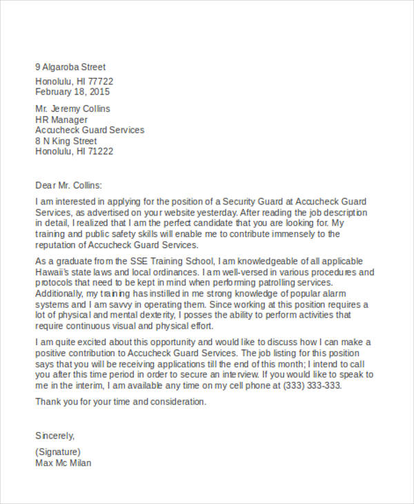 Cover Letter For Security Job No Experience Job Retro