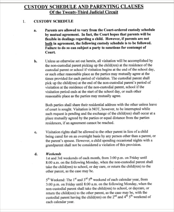 Visitation Agreement Template Free Best Of Document Template
