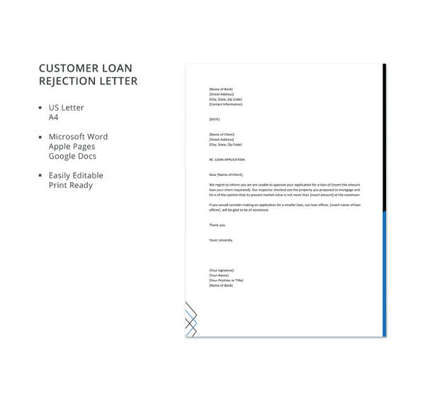 Loan Rejection Letters - 10+ Free Sample, Example Format Download
