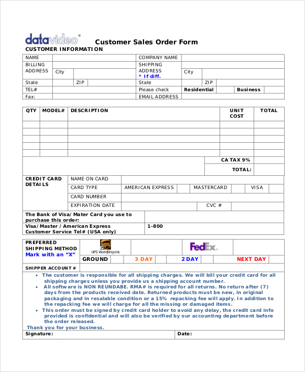 Sales Order Templates - 6+ Free Samples, Examples, Format Download