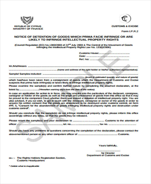 Detention Notice Templates -6+ Free Word, PDF Format Download