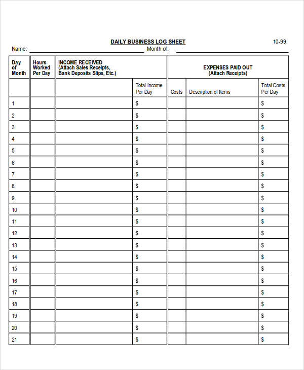 Daily Log Sample Master Of Template Document