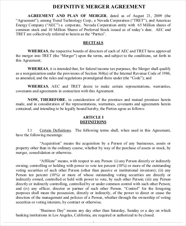 Merger Agreement Templates - 10 Free Word, PDF Format Download