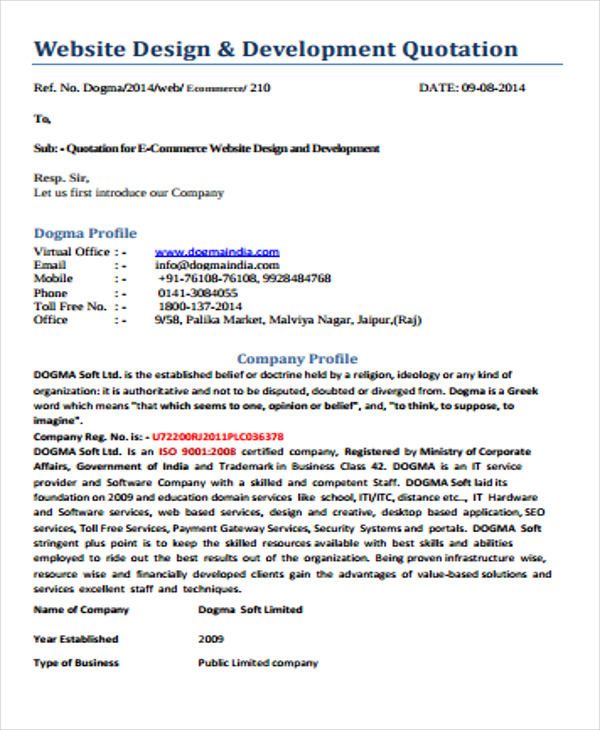 9+ Design Quotation Template -Word, PDF, PSD, Google Docs, Apple Pages