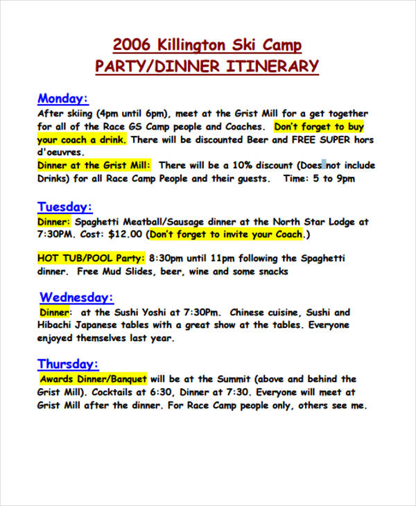 9+ Party Itinerary Templates - Free Sample, Example Format Download