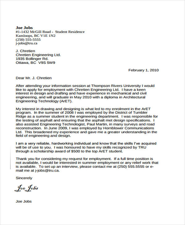 Cover Letter for Student - 10+ Free Word, PDF Format Download