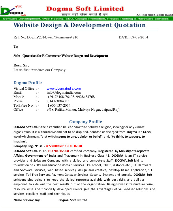 16+ Website Quotation Templates - PDF, Word, Google docs, Apple pages