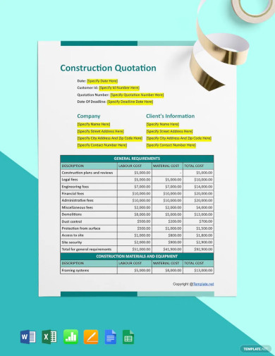 33+ FREE Construction Quotation Templates - AI, PSD, Google docs