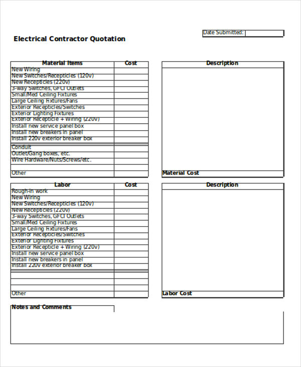Electrical Quote Template