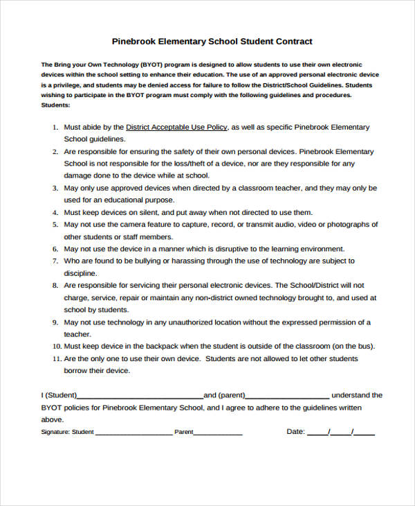 14+ Student Contract Templates - Sample Word, Apple Pages Google Docs ...