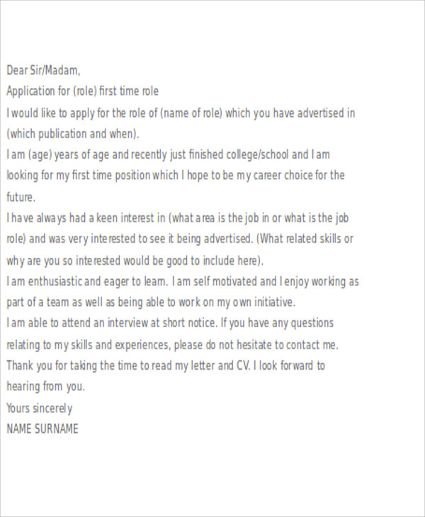 8+ First Job Cover Letters - Free Sample, Example Format Download