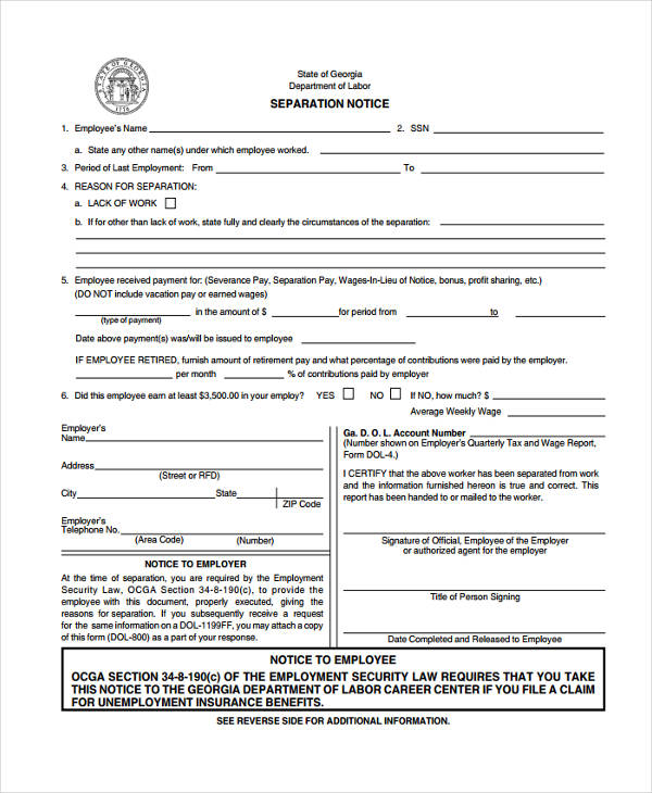 10 Separation Notice Templates Google Docs MS Word Apple Pages PDF