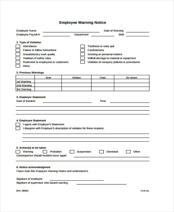 7+ Warning Notice Templates - Google Docs, MS Word, Apple Pages, PDF