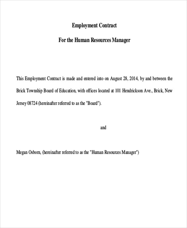 8+ FREE HR Contract Templates - Sample Word, Google Docs Example Format ...