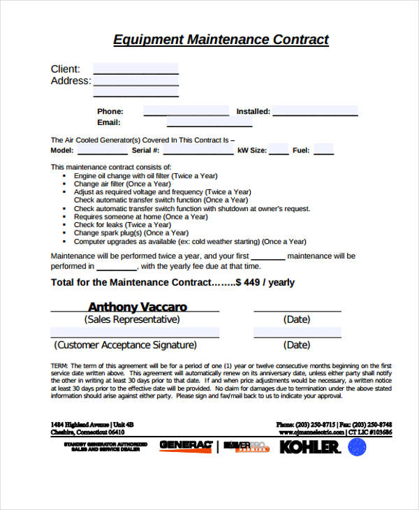 2022 Maintenance Contract Template Fillable Printable Pdf And Forms