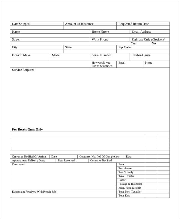 Repair Receipt Templates - 7+ Free Word, PDF, Excel Format Download