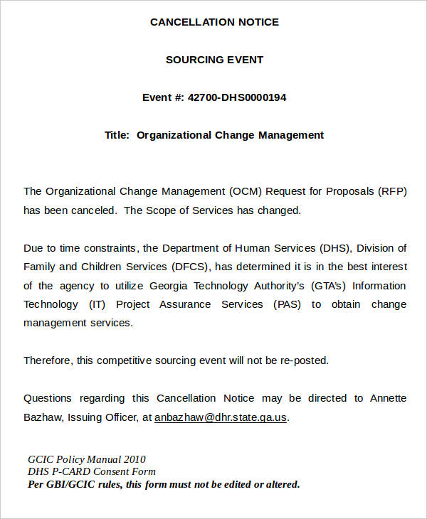 Cancellation Notice Templates 3 Free MS Excel PDF Word