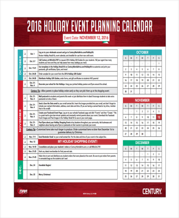12 Planning Calendar Templates Sample Example