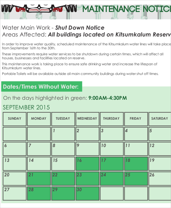 11+ Maintenance Notice Templates - Free Sample, Example Format Download