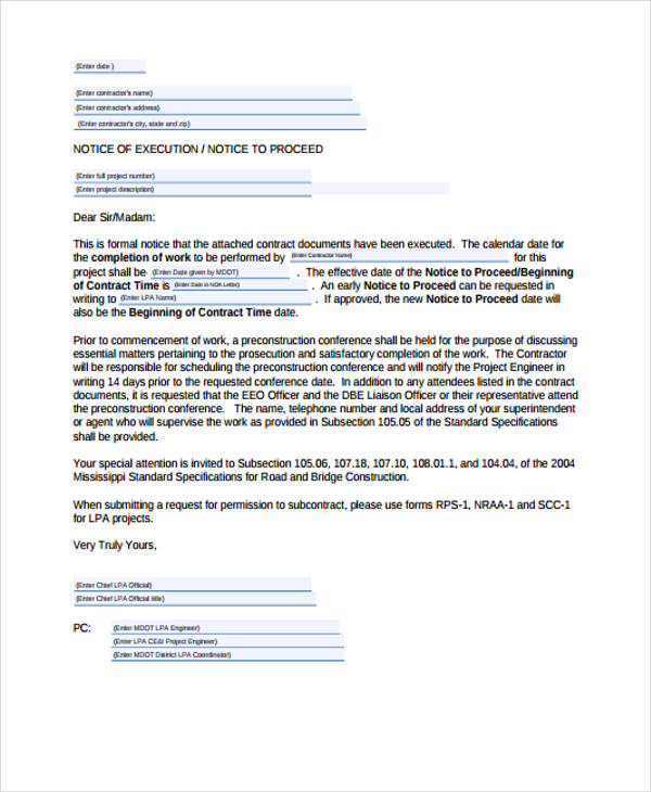 Notice to Proceed Templates - 8 Free Word, PDF Format Download