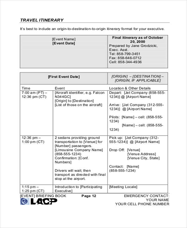 9+ Travel Itinerary Templates - Free Word, PDF Format Download