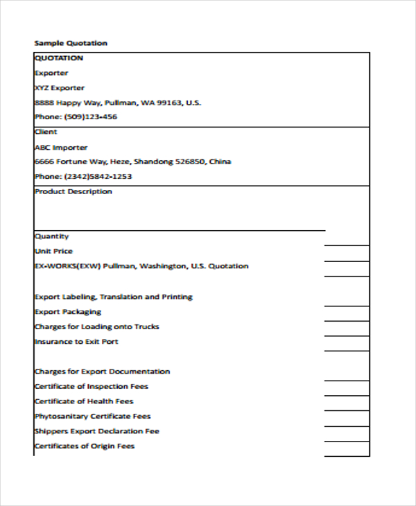 16+ Sample Business Quotations - PDF, Google Docs, Apple pages