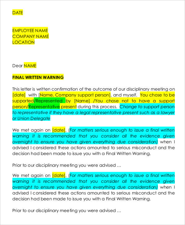 30+ Warning Letter Templates